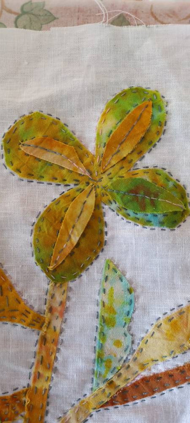 Textile Art, Lily Flower, Slowstitching Kit, Meditation Embroidery Art ...