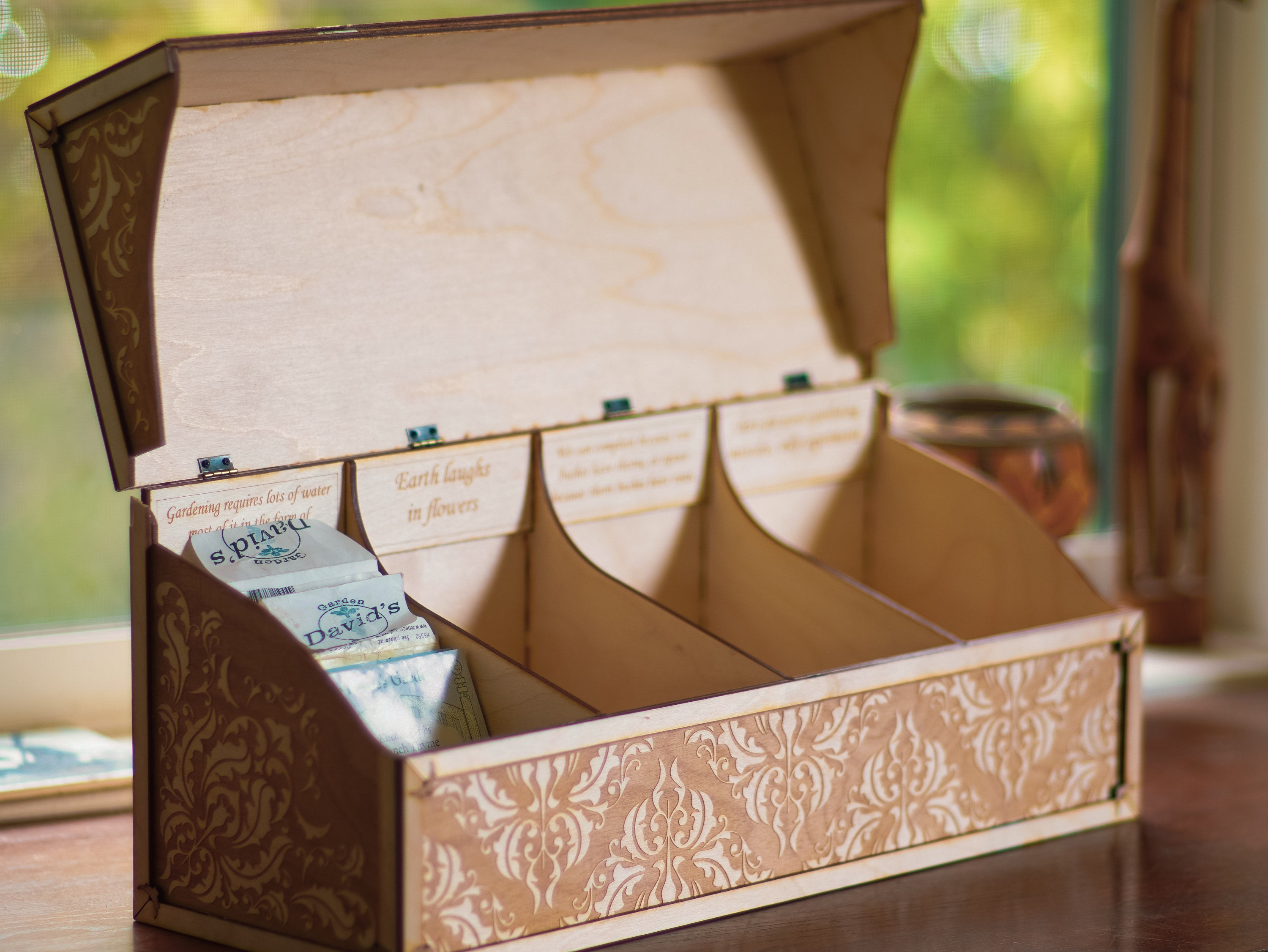 Engraved Wooden Seed Storage Box | Personalized Garden Seed Organizer ...