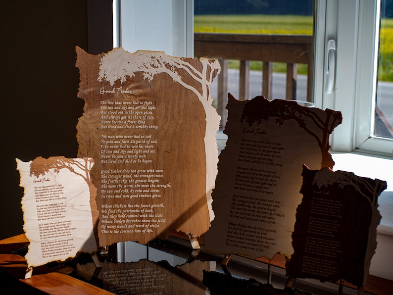 Good Timber Wood Engraved Poem| Poem With a Stand | Large, Medium and ...