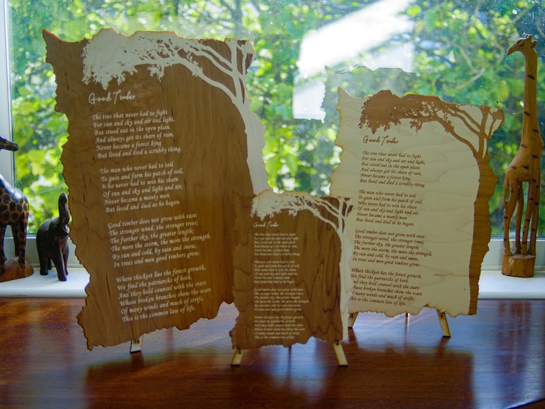 Good Timber Wood Engraved Poem| Poem With a Stand | Large, Medium and ...