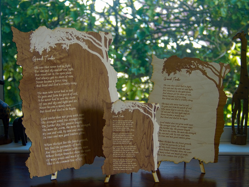 Good Timber Wood Engraved Poem| Poem With a Stand | Large, Medium and ...