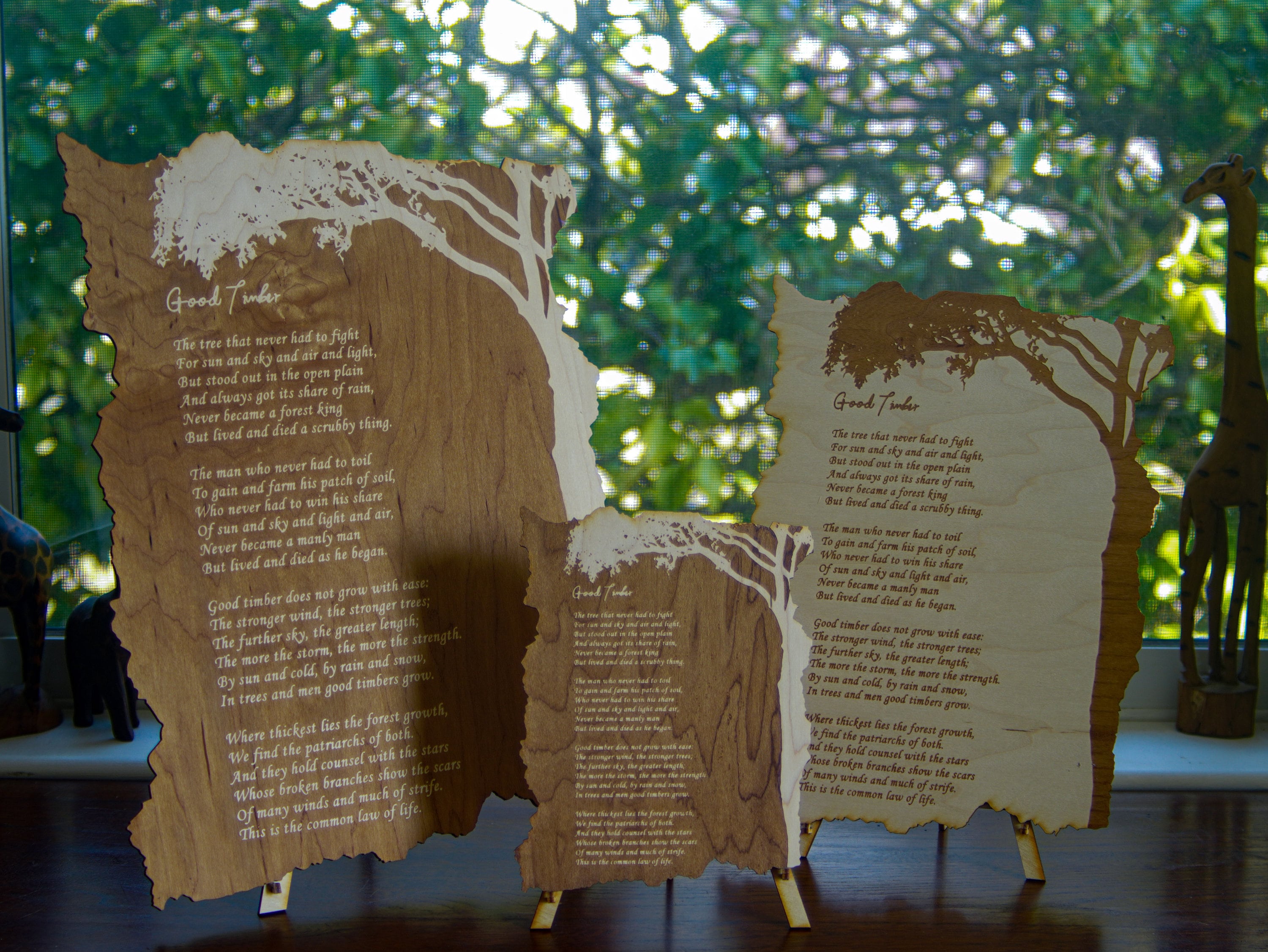 Good Timber Wood Engraved Poem| Poem With a Stand | Large, Medium and ...