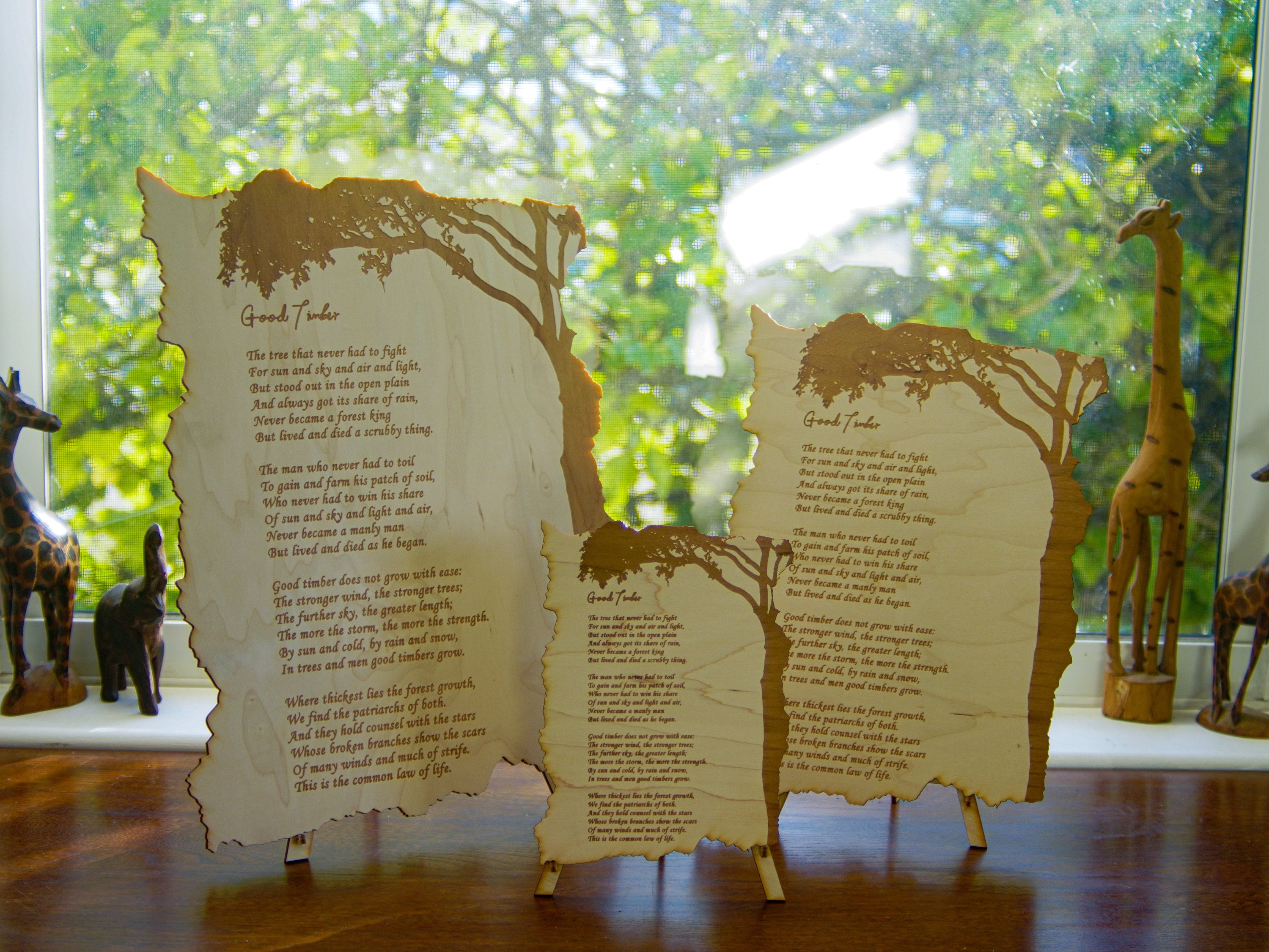 Good Timber Wood Engraved Poem| Poem With a Stand | Large, Medium and ...