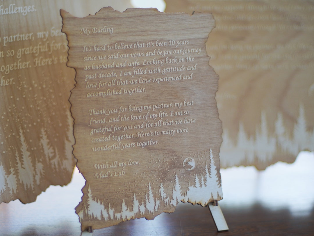 Personalized Forest and Night Sky Letter. Wood Engraved Poem. Rustic ...