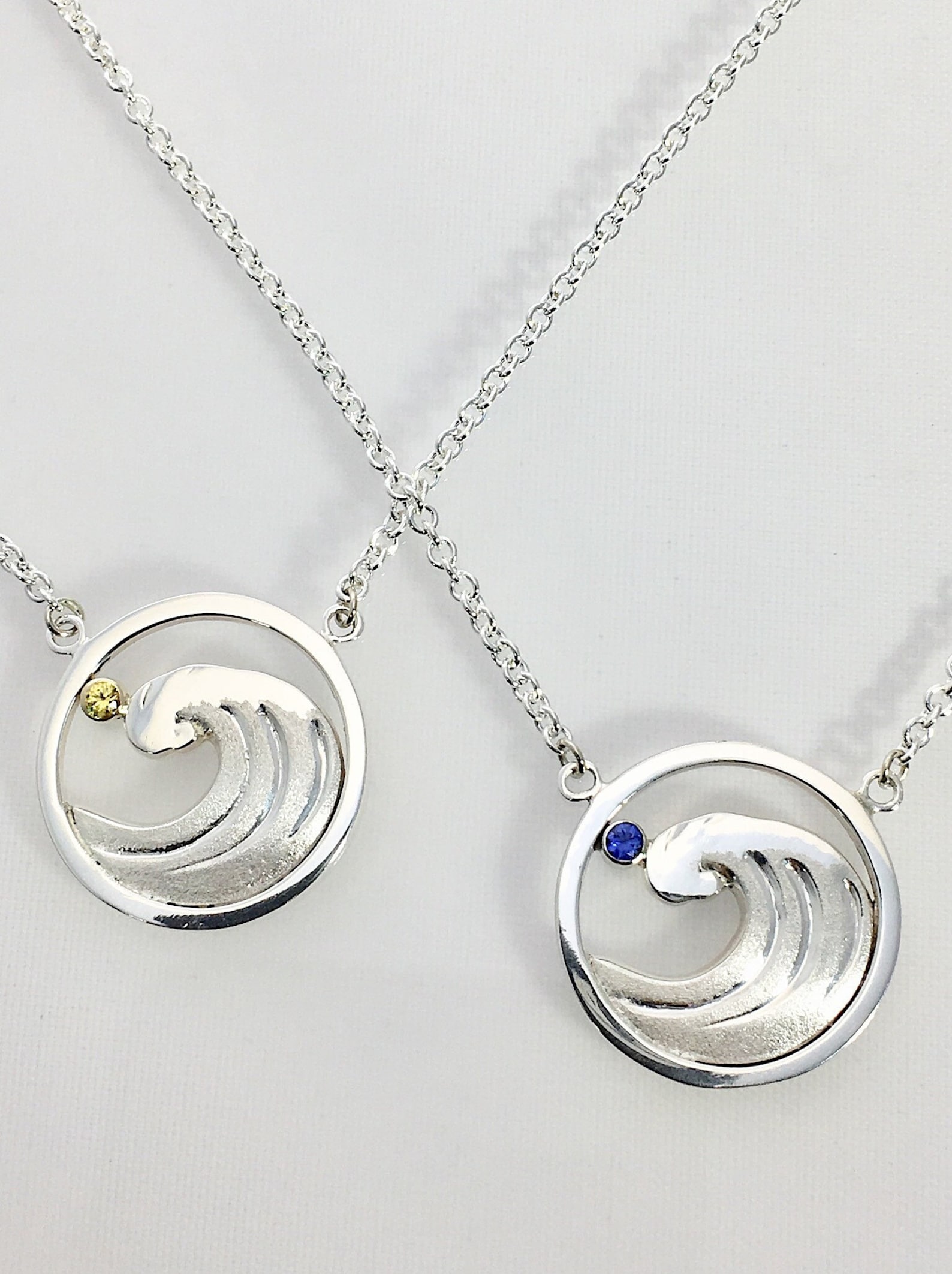 Sterling Silver Ocean Wave Necklace With Natural Yellow Sapphire - Etsy