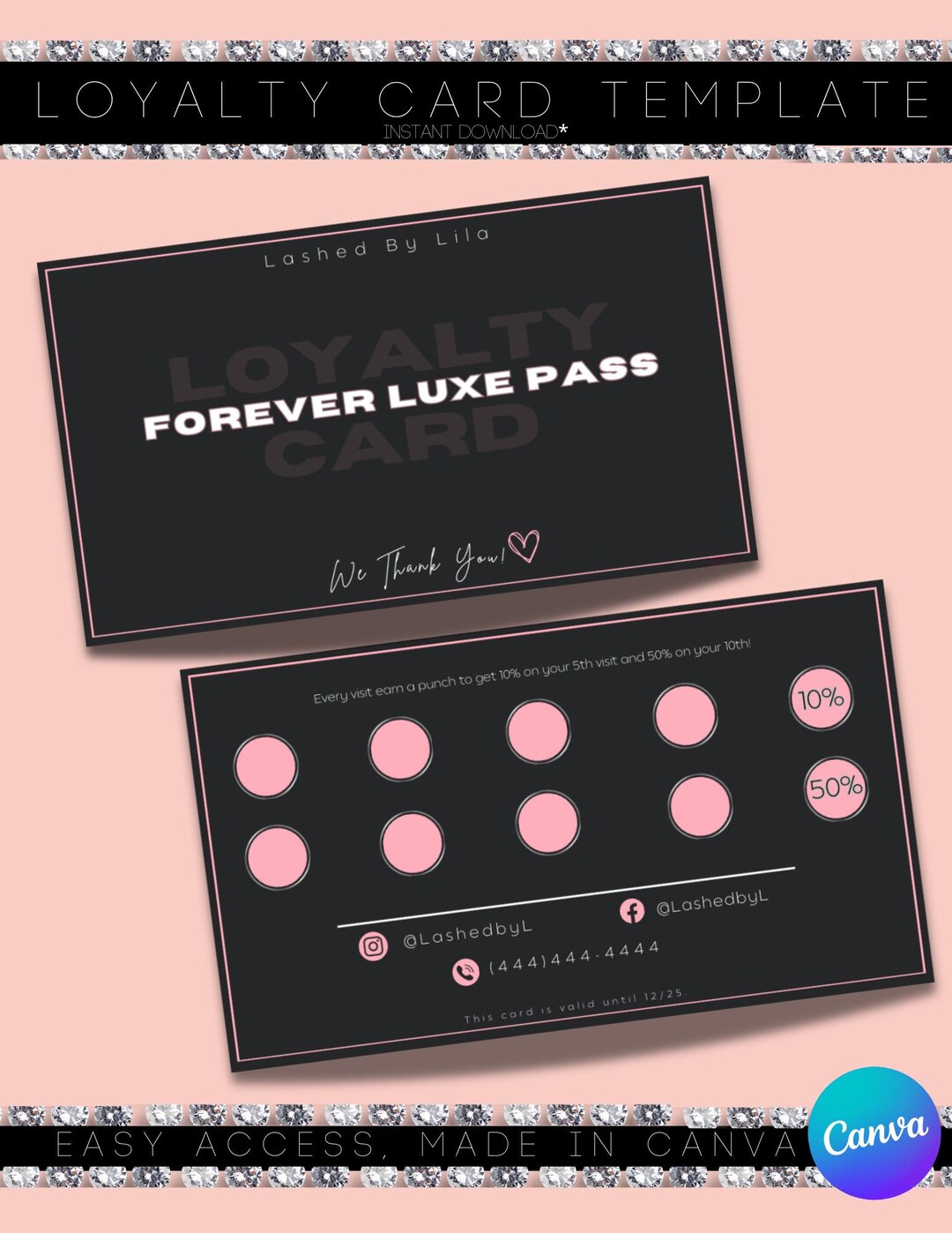 Loyalty Cards, Salon Business Card Template, DIY Marketing Cards ...
