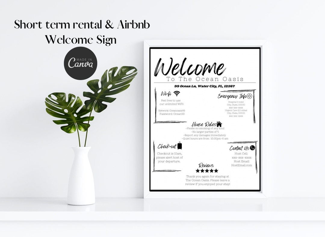 Airbnb Welcome Sign Printable Short Term and Air Bnb Rental - Etsy