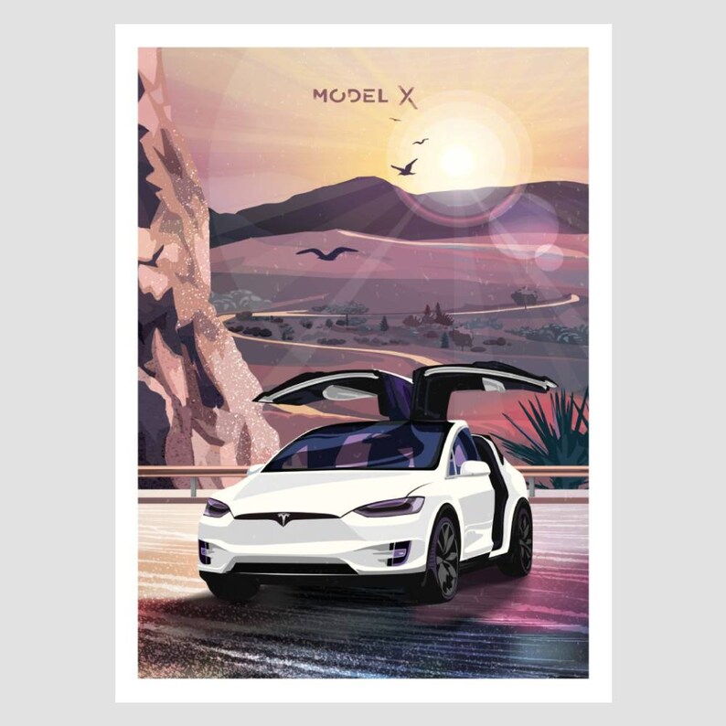 Tesla Model X Poster Print Blanc Tesla Decor and Posters - Etsy France