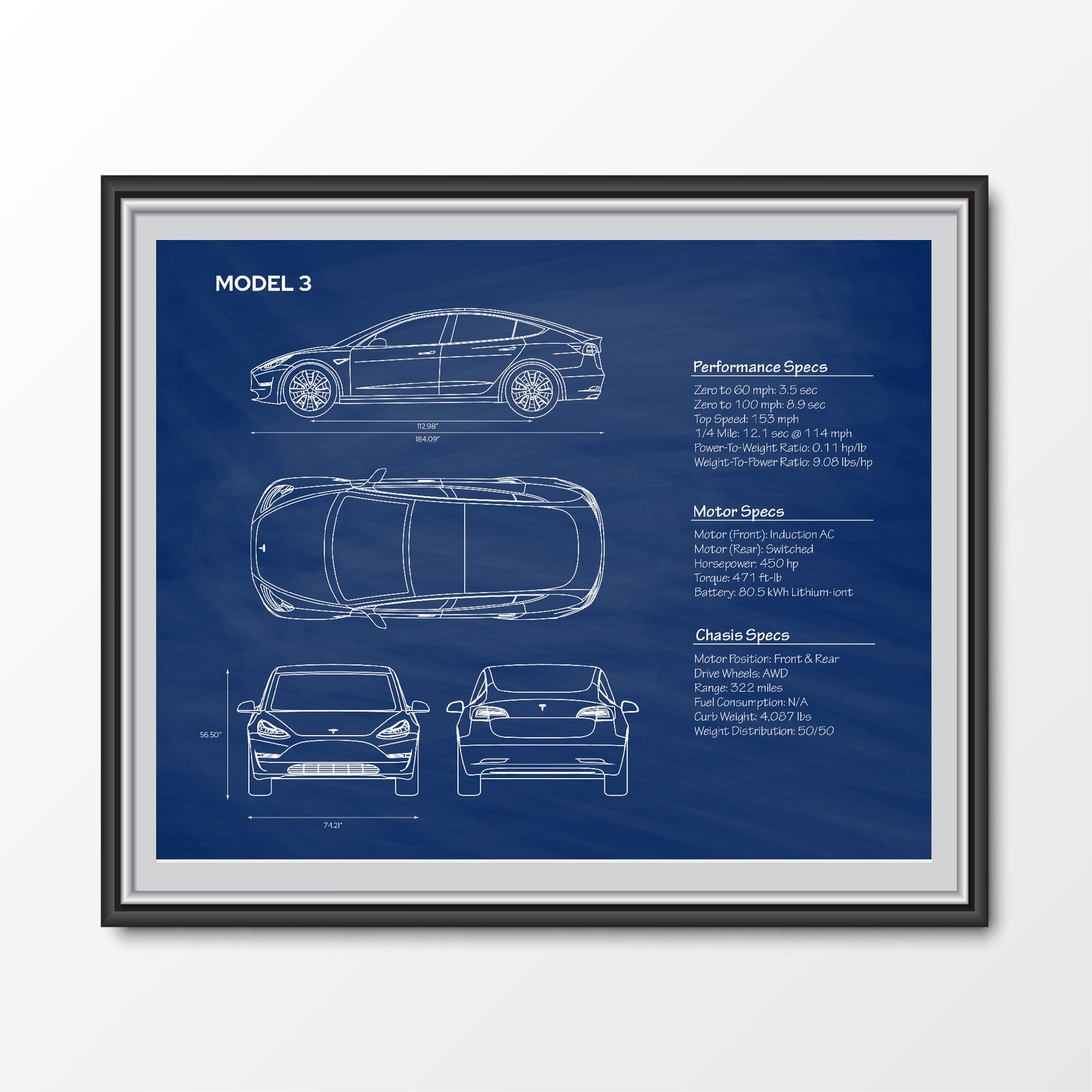 Tesla Model 3 BLUE Poster Print BLUEPRINT Patent Print Car - Etsy