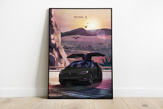 Tesla Model X Poster Print Black Tesla Poster and Decor | Etsy