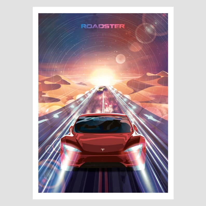 Tesla Roadster Red Poster Print Racecar NOS Enabled Electric Vehicle ...