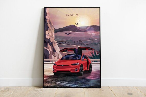 Tesla Model X Poster Print Red Tesla Poster and Decor - Etsy