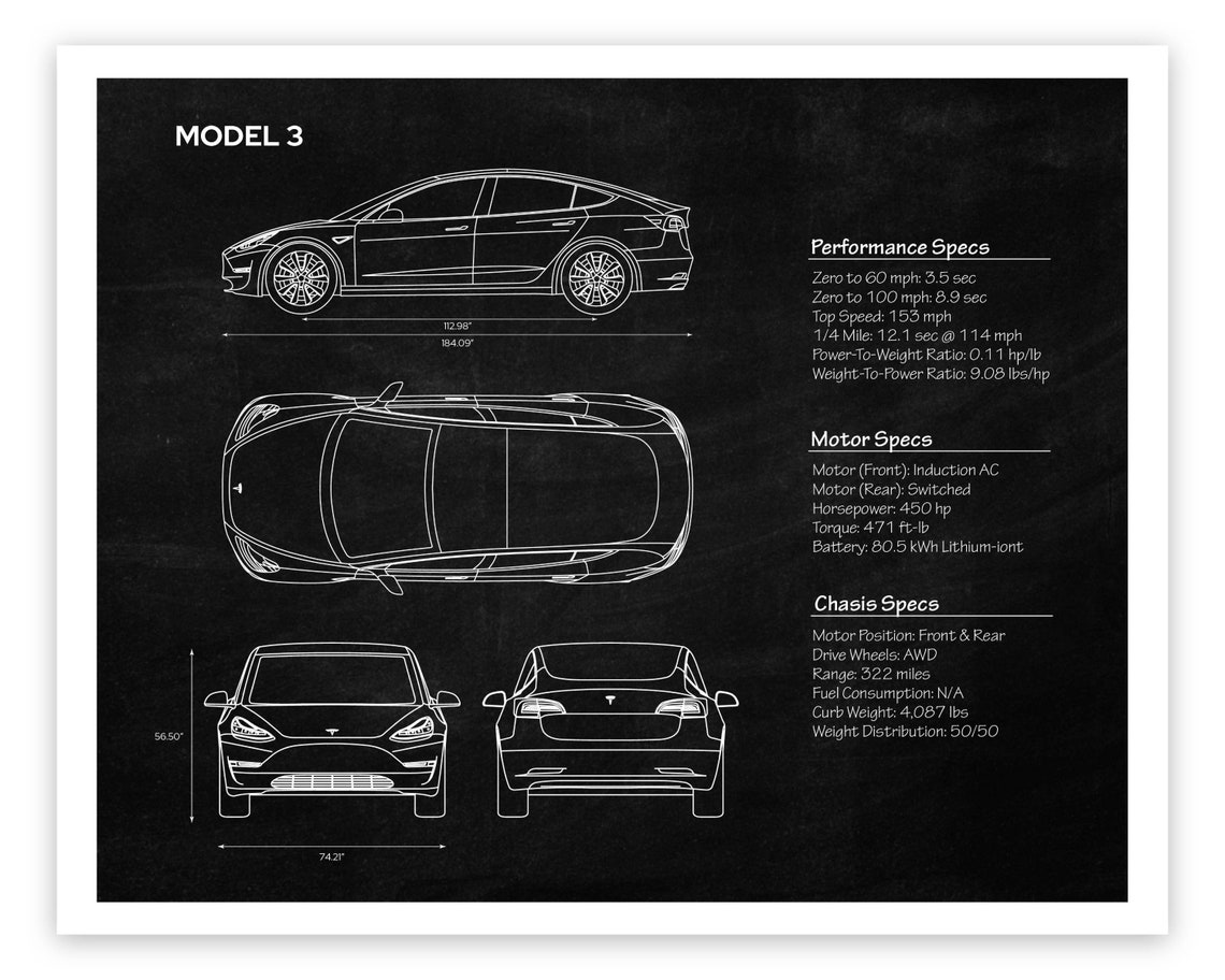 Tesla Model 3 Poster Print BLUEPRINT Patent Print Car Prints Tesla ...