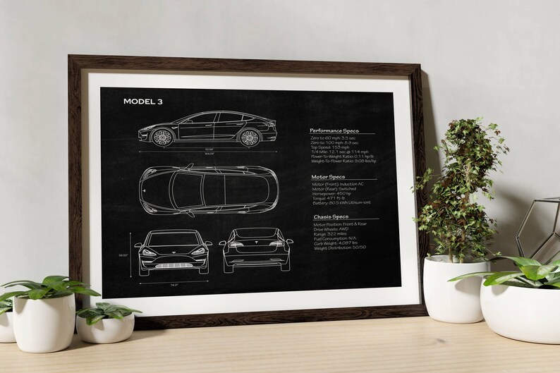 Tesla Model 3 Poster Print BLUEPRINT Patent Print Car Prints Tesla ...