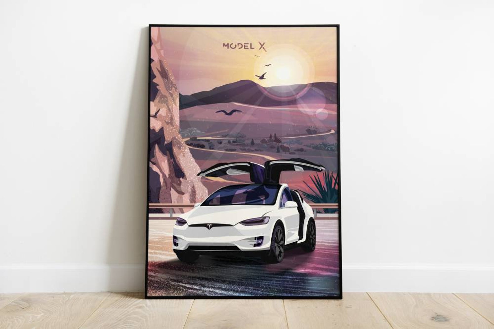 Tesla Model X Poster Print White Tesla Decor and Posters - Etsy