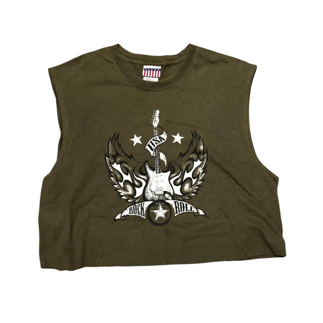 ROCK N ROLL Cropped Tank Top Vintage Style Size Large - Etsy
