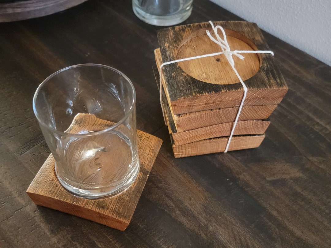 Whiskey Barrel Coasters, Bourbon Gift for Him, Wood Coaster Set ...