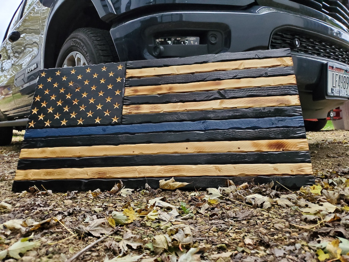 Thin Blue Line Rustic Flag Wood American Flag Pallet | Etsy