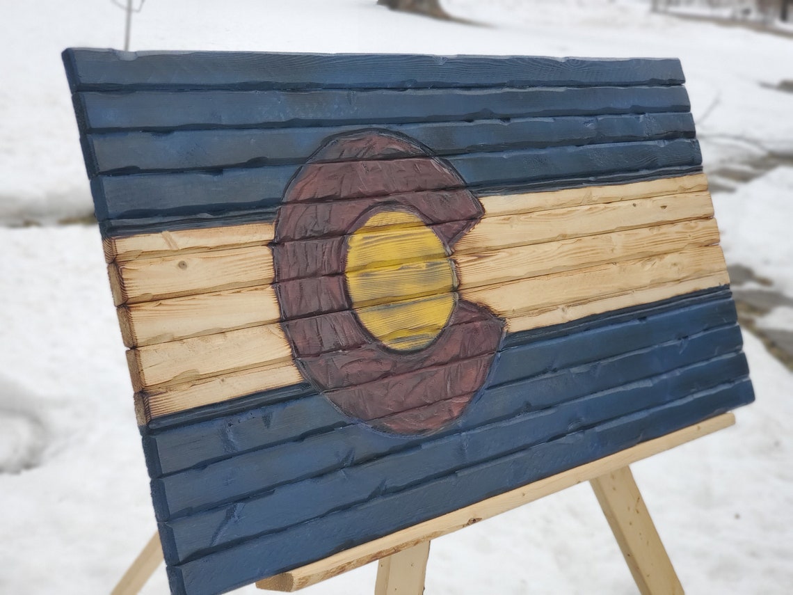 Rustic Hand-carved Colorado State Flag Rustic Flag Wood | Etsy