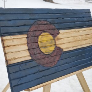 Rustic Hand-carved Colorado State Flag Rustic Flag, Wood American Flag ...