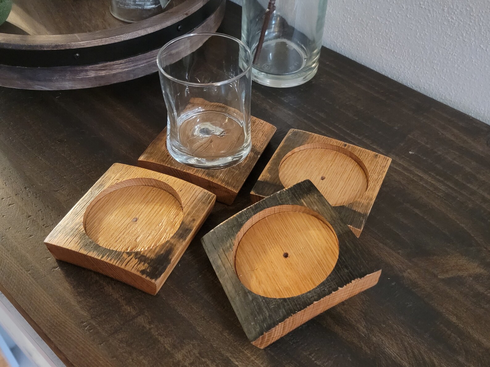 Whiskey Barrel Coasters, Bourbon Gift for Him, Wood Coaster Set ...