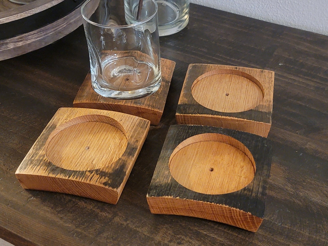 Whiskey Barrel Coasters, Bourbon Gift for Him, Wood Coaster Set ...