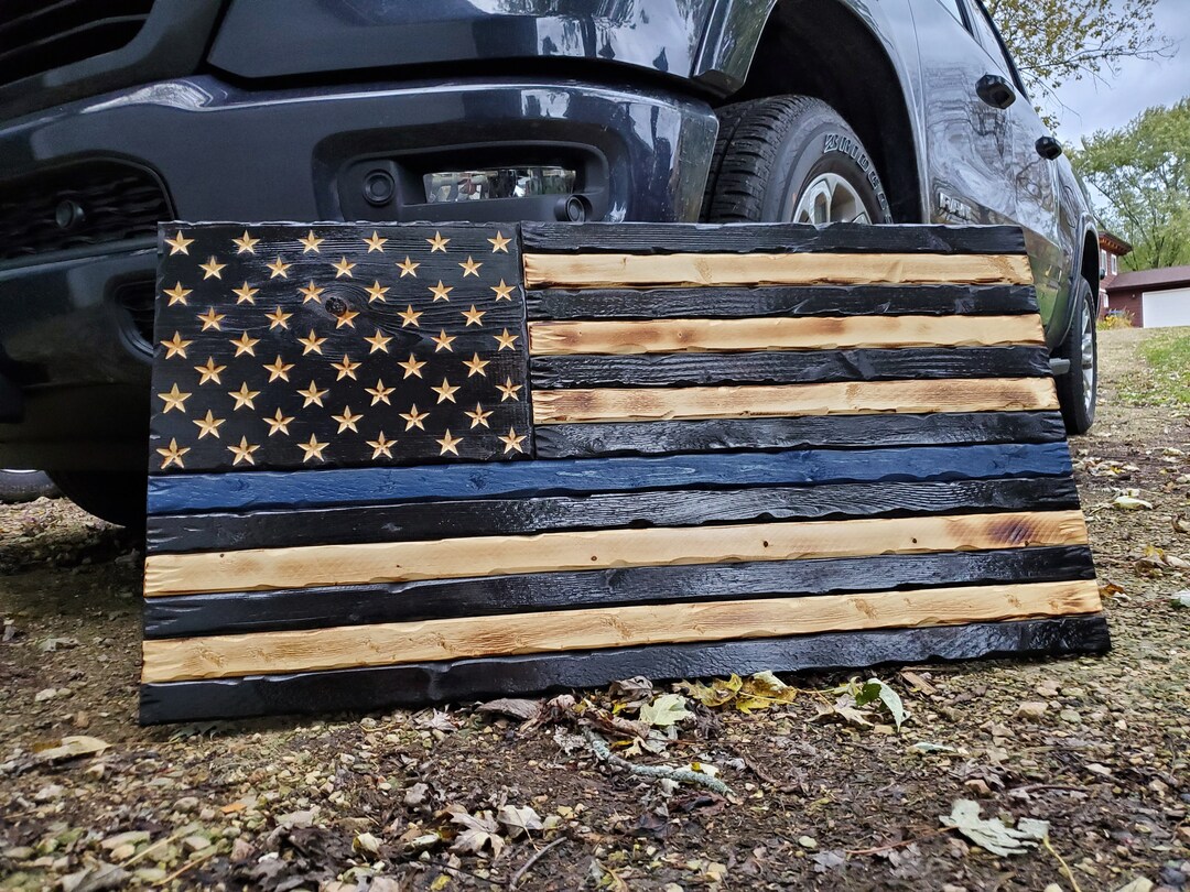Thin Blue Line Rustic Flag, Wood American Flag, Pallet American Flag ...
