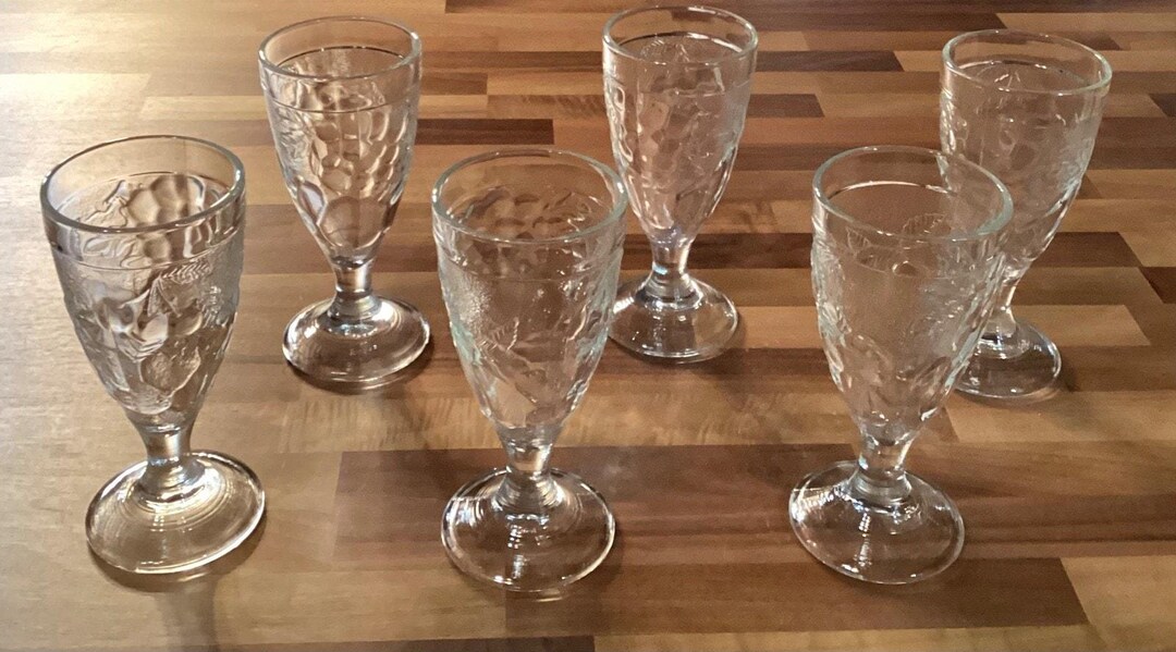 Set of 6 Arcoroc France Pressed Glass Water Wine Goblets With Fruit ...