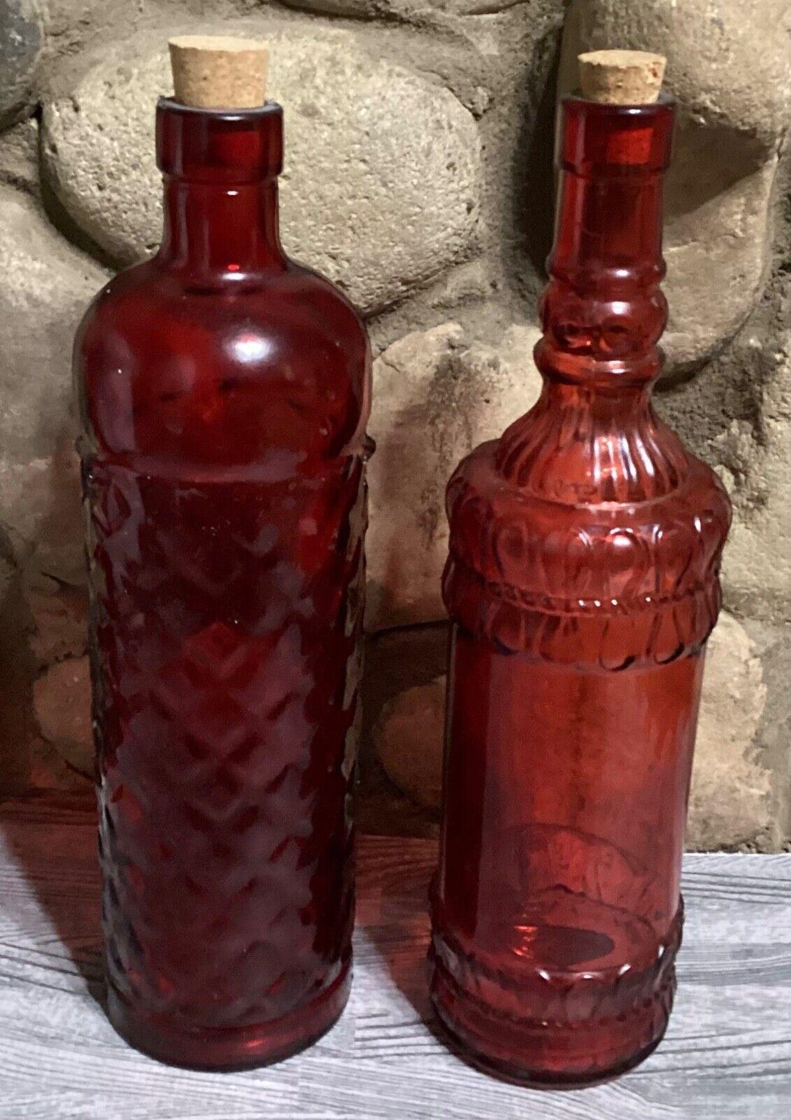Set of 2 Made in Spain Ruby Red Glass Bottle Decanters 12 - Etsy