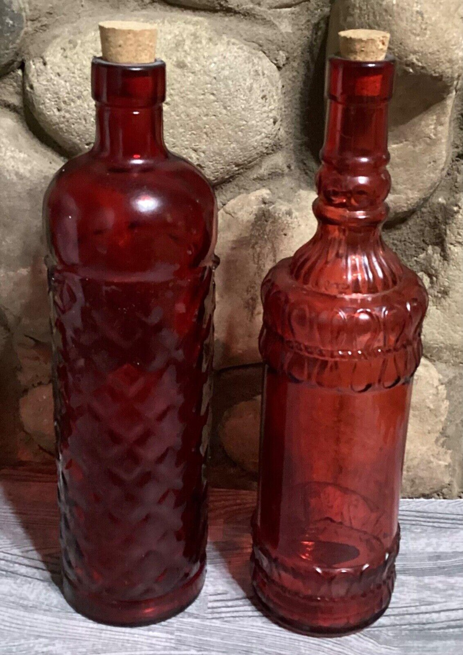 Set of 2 Made in Spain Ruby Red Glass Bottle Decanters 12 - Etsy