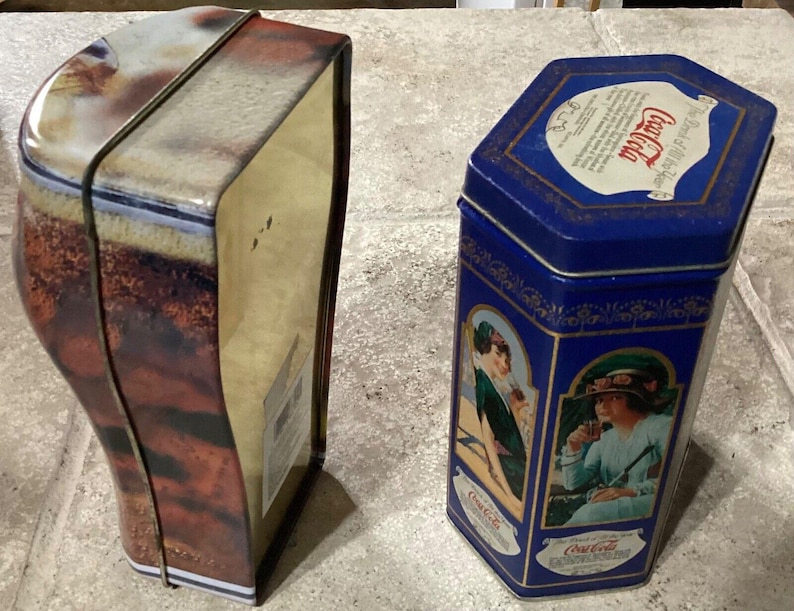 Coca Cola Empty Tins ~ the Drink of All the Year & 1998 Coke Glass ...