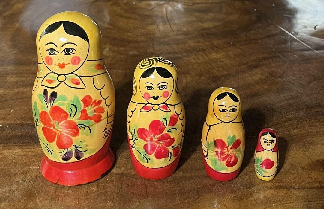 Vintage Soviet Russian Nesting Dolls Set 5 Tall USSR Collectable Home ...