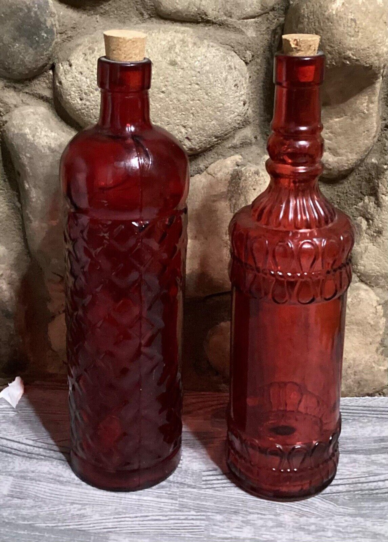 Set of 2 Made in Spain Ruby Red Glass Bottle Decanters 12 - Etsy