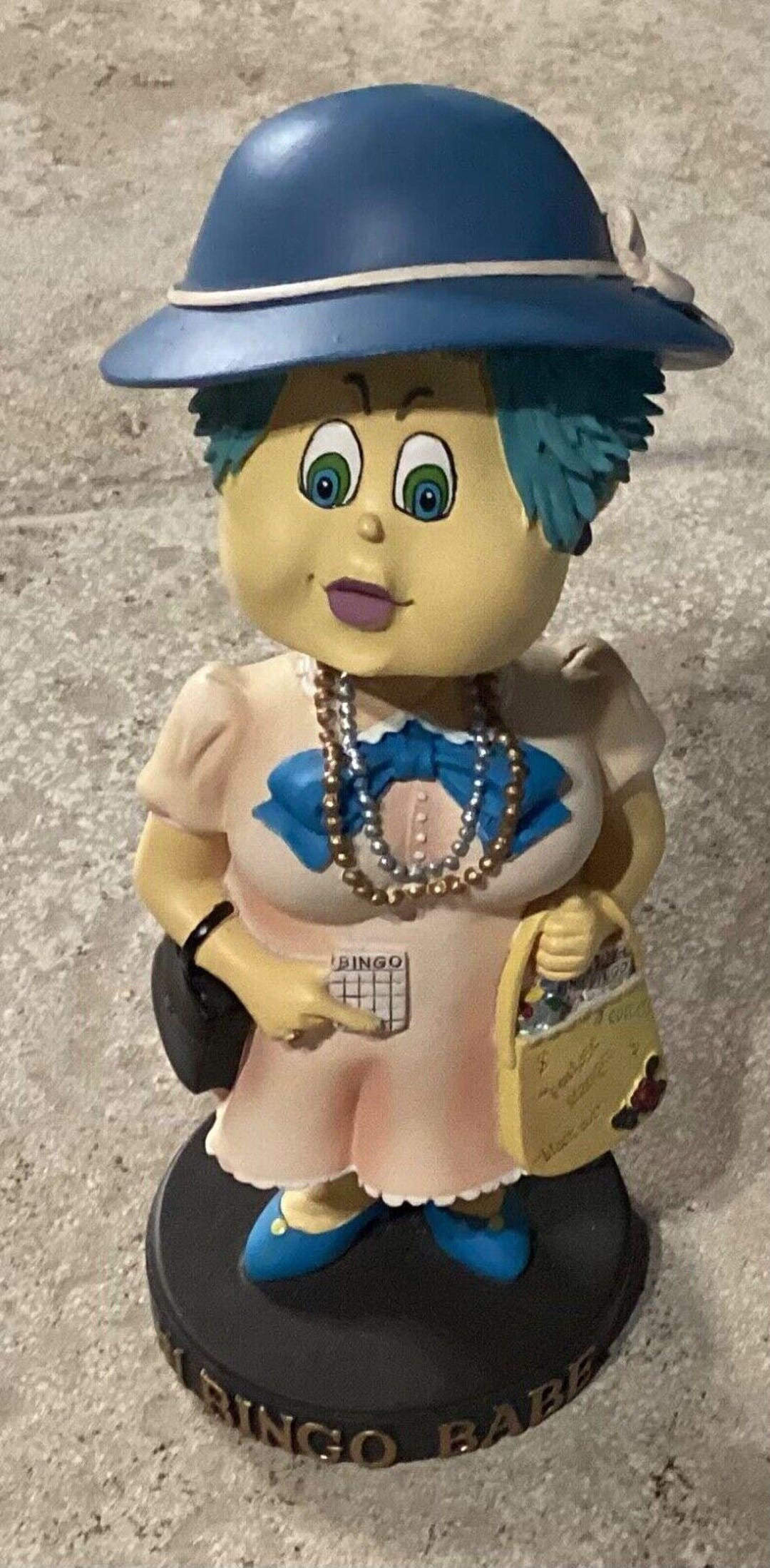 Bingo Babe #1 Blue Hat Beads Bag and Bingo Cards Bobble Head Figurine ...