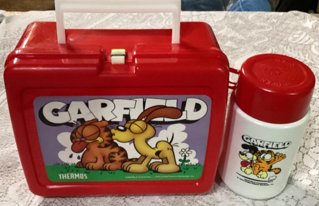 1978 Garfield and Odie Lunch Box With Thermos - Red Plastic - Etsy