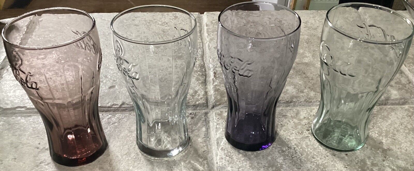 4 Assorted Coca-cola Coke Glasses Amethyst, Purple, Green, Clear - Etsy