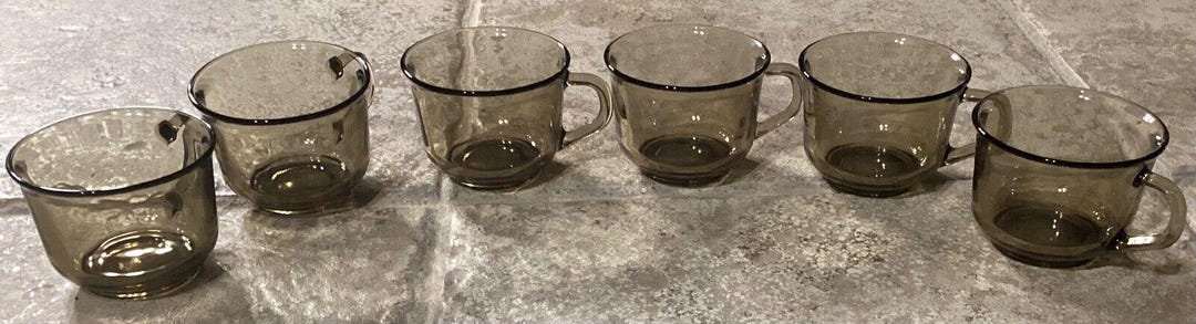 6 ~ Arcoroc France Smoky Glass Tea Cups - Etsy