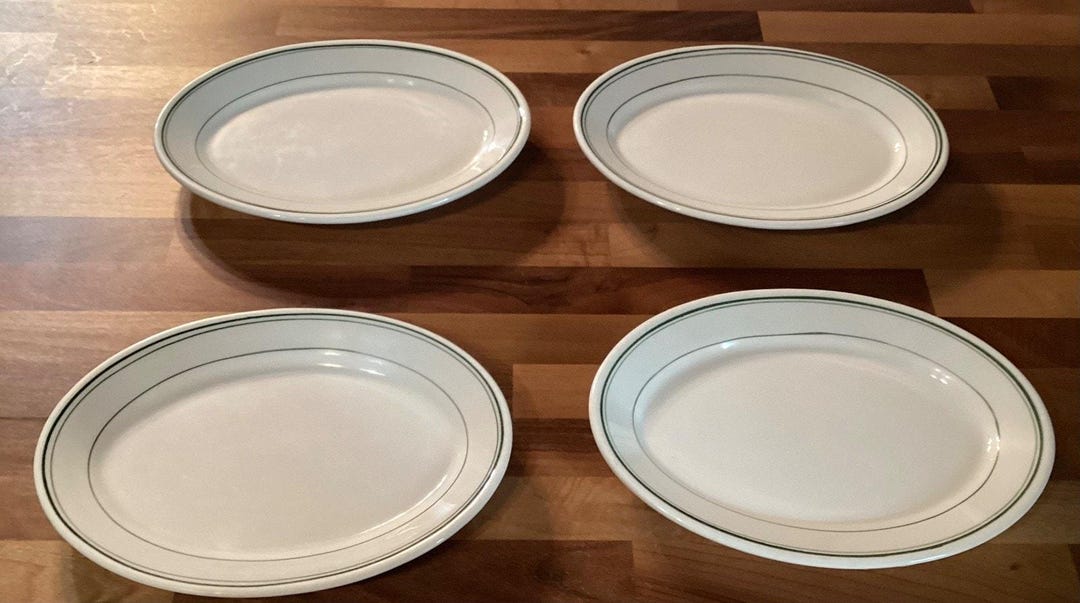 Homer Laughlin Restaurant Ware Platters Plates 10.25” Green Stripe Set ...