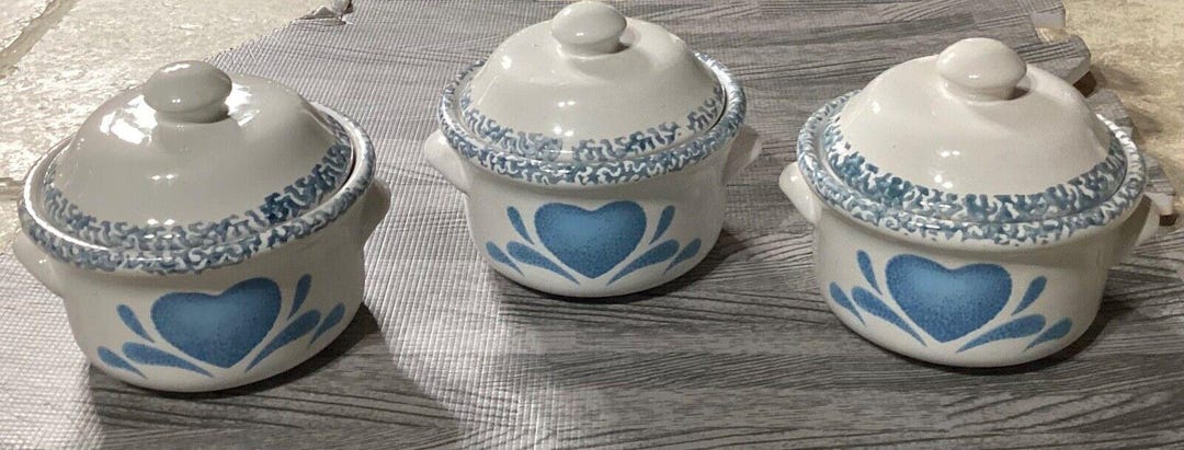 Lot of 3 Vintage 1980's Blue Heart Pottery Soup Bowls - Etsy
