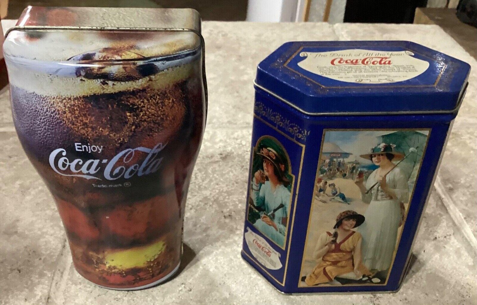Coca Cola Empty Tins ~ the Drink of All the Year & 1998 Coke Glass ...