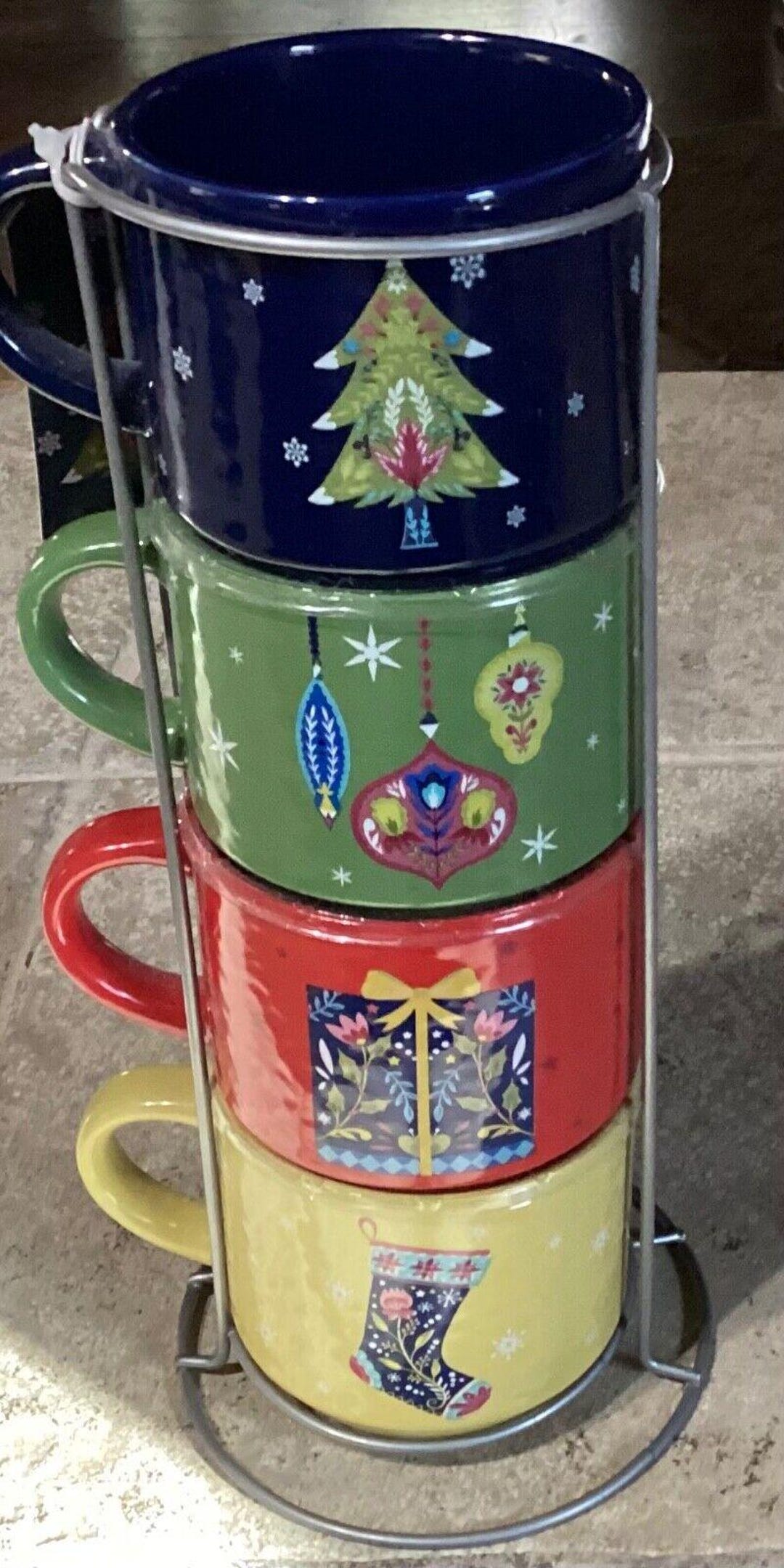 NEW Prima Design Christmas Stackable Mugs Colorful Set of 4 - Etsy