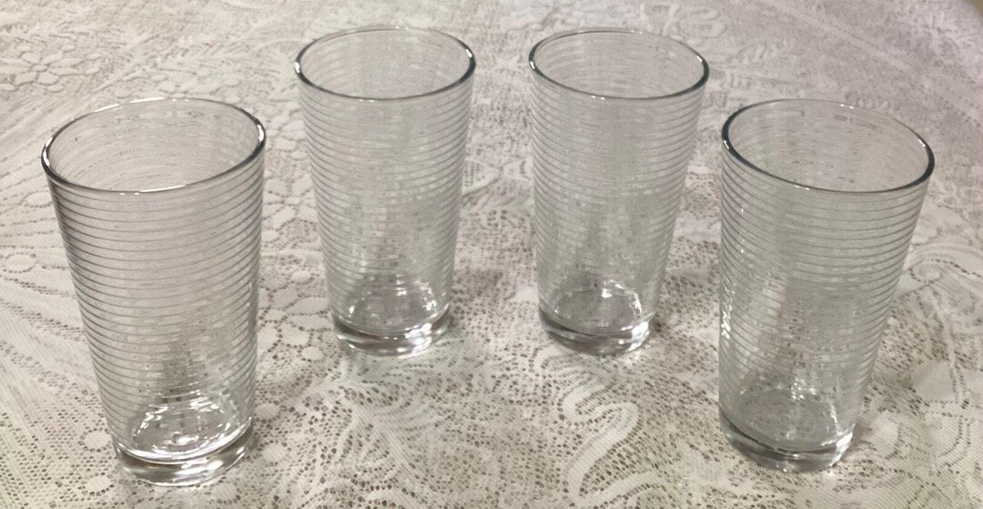PASABAHCE Doro 16 Oz Clear Glass Tumblers/glasses Horizontal Lines Set ...