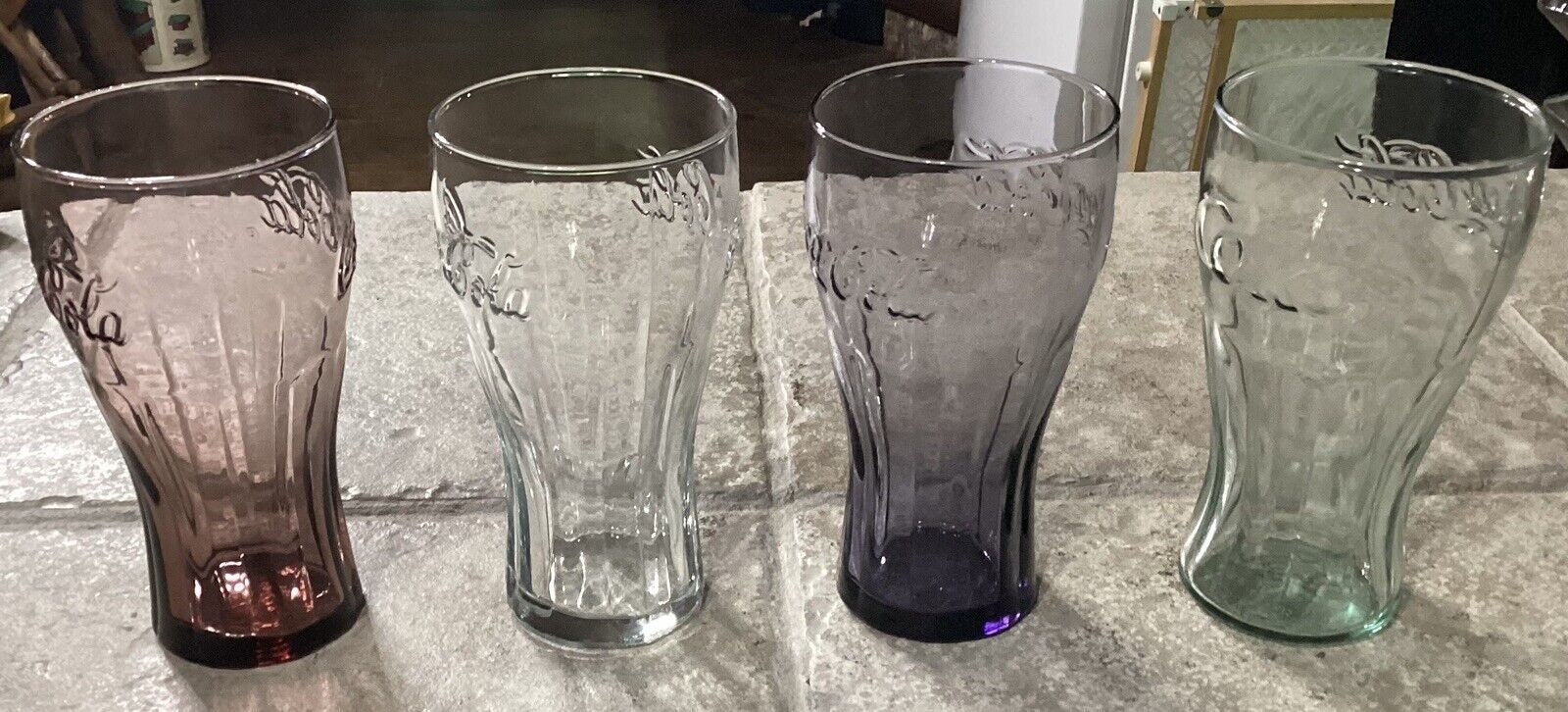 4 Assorted Coca-cola Coke Glasses Amethyst, Purple, Green, Clear - Etsy