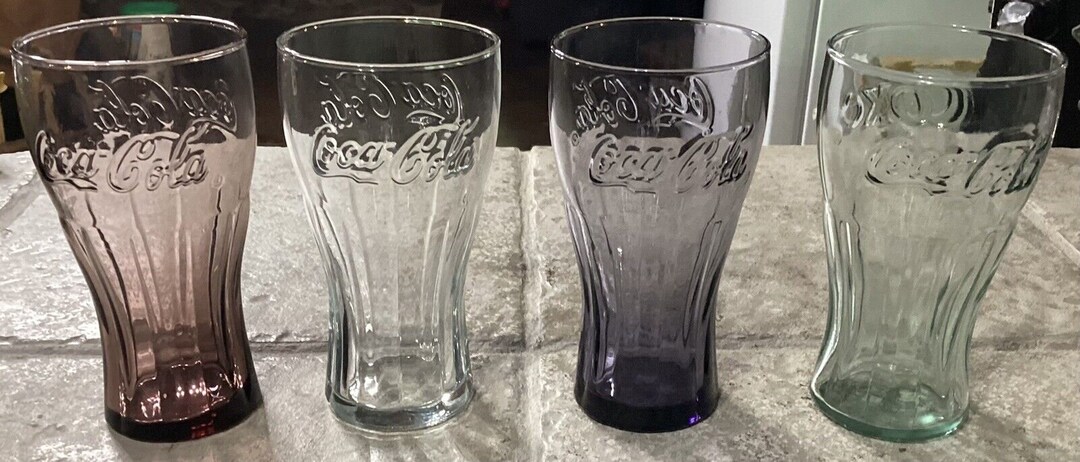 4 Assorted Coca-cola Coke Glasses Amethyst, Purple, Green, Clear - Etsy