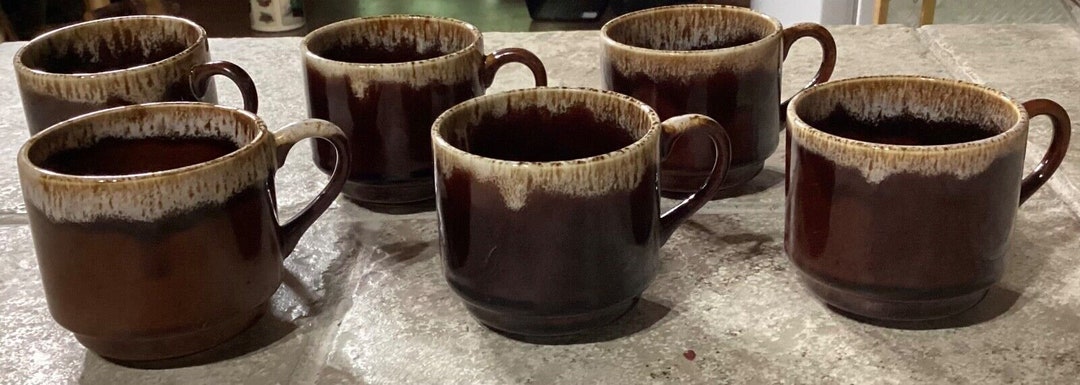Lot of 6 Hull Pottery Brown Drip Coffee Mugs/cups USA Oven-proof - Etsy