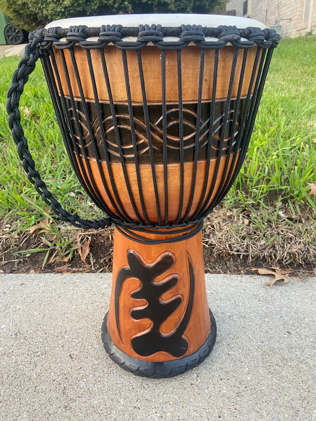 GOD FIRST 24" Tall Deep Carved Handmade Pro Djembe Hand Drum, Gye Nyame ...