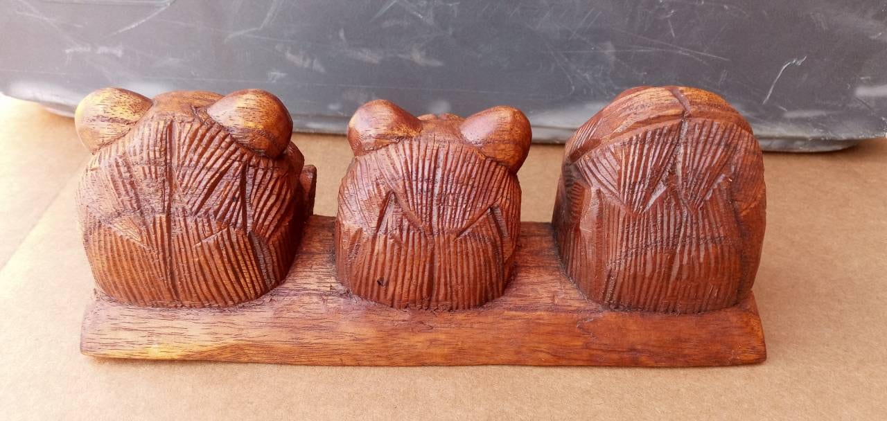 Handcarved Hear See Speak No Evil Statue Sculpture Wooden | Etsy