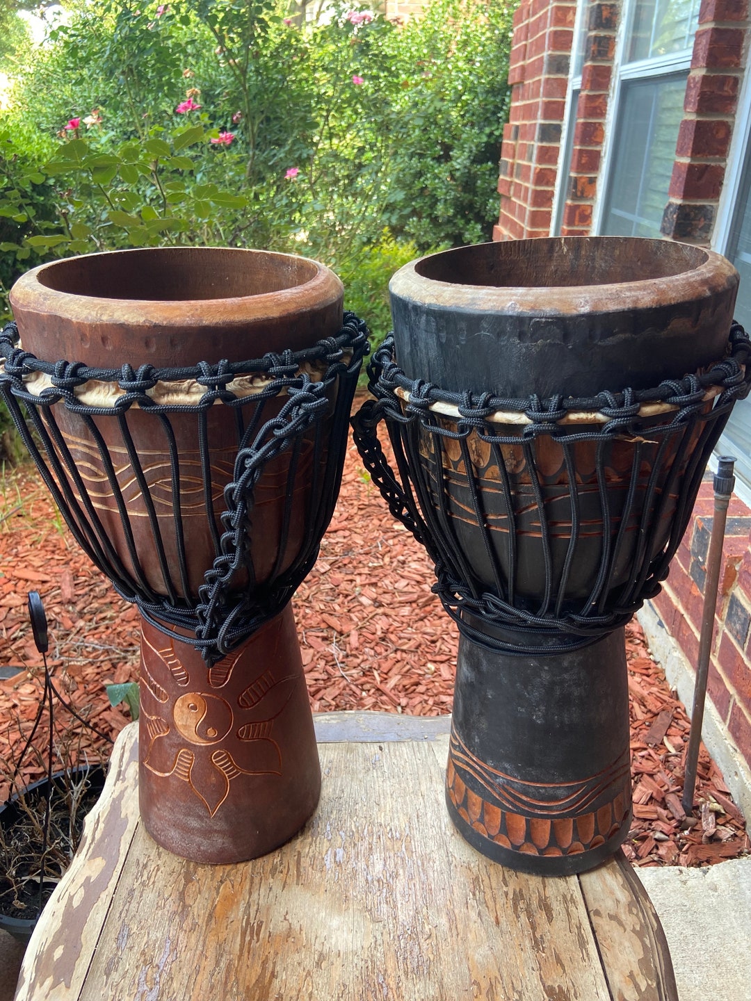 SET of 2, 20" Tall Djembe Drum Mahogany WOOD SHELL, Broken Head Skin - Etsy