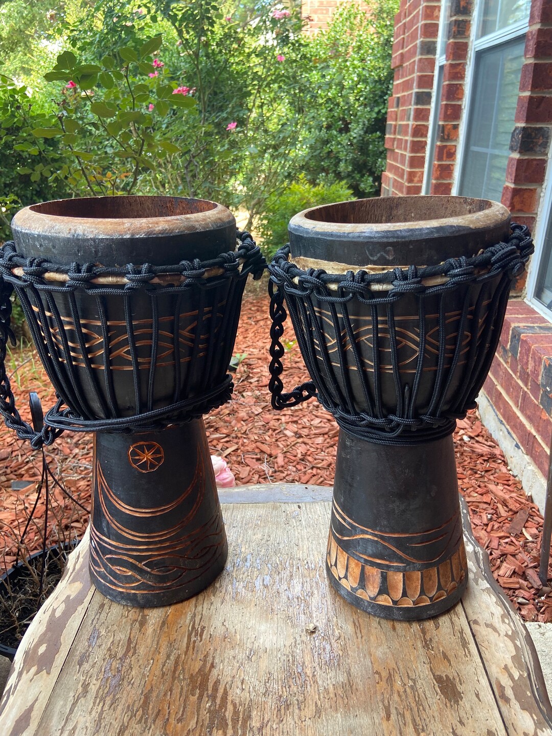 SET of 2, 16" Tall Djembe Drum Mahogany WOOD SHELL, Small Drums - Etsy