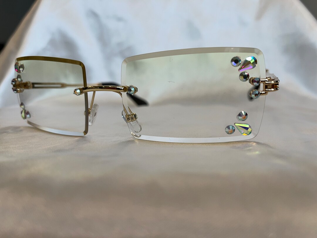 Swarovski Crystal Embellished, Unique Square Frame Clear Lens, Gold ...